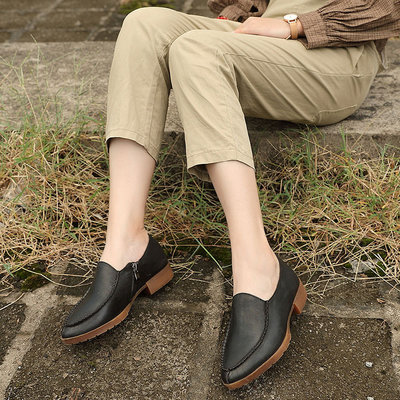 S249 2020 new leather British fashion leather shoes versatile and convenient zipper low-top shoes