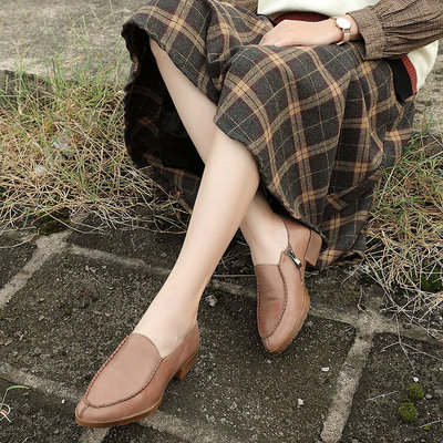 S249 2020 new leather British fashion leather shoes versatile and convenient zipper low-top shoes