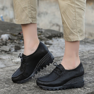 S252 2020 new leather retro high-top leather shoes with lace-up all-match fashion thick-soled increased shoes