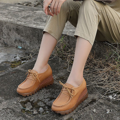 S252 2020 new leather retro high-top leather shoes with lace-up all-match fashion thick-soled increased shoes