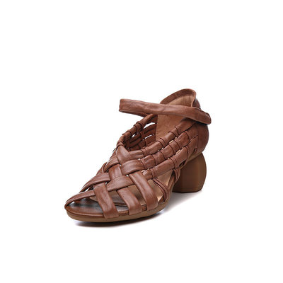 S258 Summer ladies sandals mid-heel fashion woven breathable sandals women mid-heel manufacturers