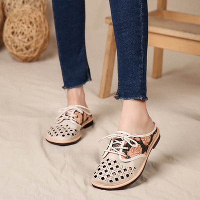S261 Shoes women summer models 2020 hole breathable cool white shoes women printing convenient lace slippers women