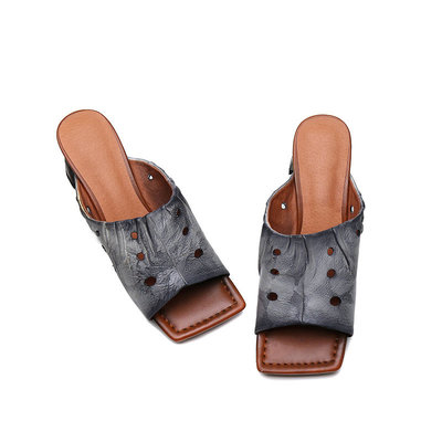 S263 Hole slip-toe slippers, cool temperament, fashionable mid-heel slippers