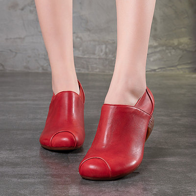 S267 Single shoes ladies 2020 autumn new retro handmade leather shallow wedge zipper women's shoes