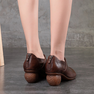 S267 Single shoes ladies 2020 autumn new retro handmade leather shallow wedge zipper women's shoes