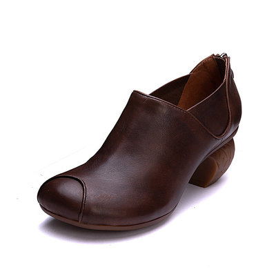 S267 Single shoes ladies 2020 autumn new retro handmade leather shallow wedge zipper women's shoes
