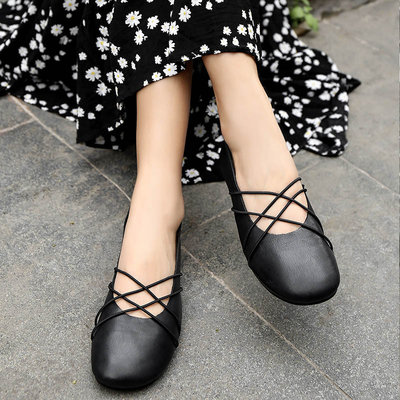 S268 New fresh literary round-toe women's shoes, chic double cross-strap soft sole shoes