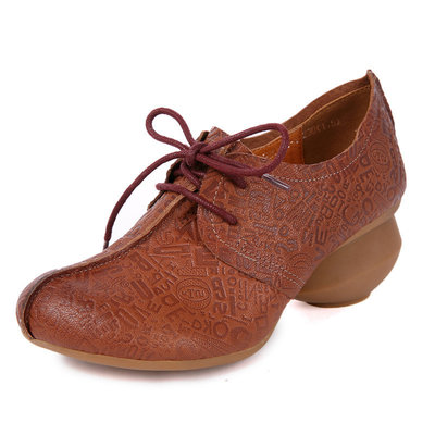 S270 Autumn new original casual single shoes women's lace-up leather round toe thick heel handmade leather women's shoes