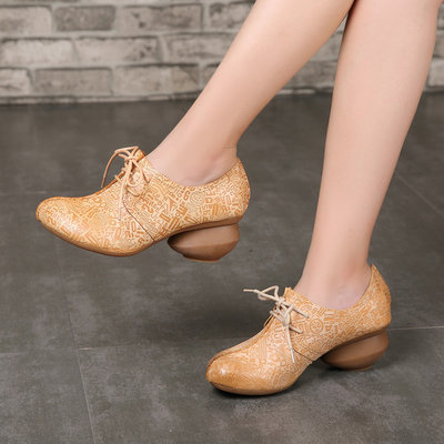 S270 Autumn new original casual single shoes women's lace-up leather round toe thick heel handmade leather women's shoes