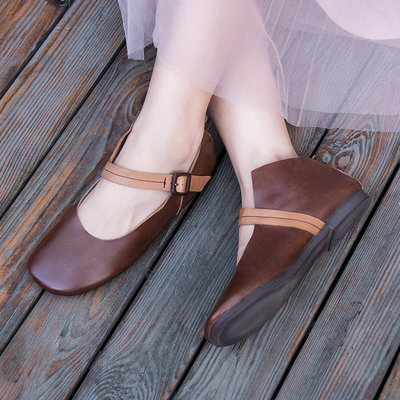 S271 One-line buckle single shoes literary fresh handmade leather women sandals factory wholesale