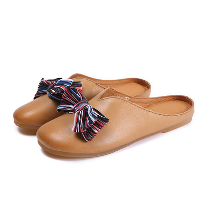 S272 Manufacturers sweet lady style fashion all-match leather sandals literary simple bow slippers handmade women's shoe