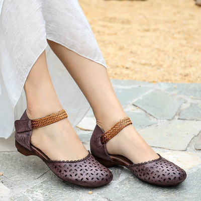 S276 2020 new handmade art all-match sandals cool breathable velcro shallow mouth comfortable women's shoes