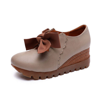 S277 Direct Selling New Leather Bowknot High-Top Leather Shoes All-Match Fashion Thick-Soled High-Top Shoes