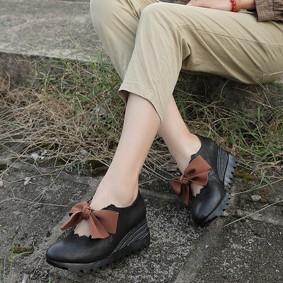S277 Direct Selling New Leather Bowknot High-Top Leather Shoes All-Match Fashion Thick-Soled High-Top Shoes