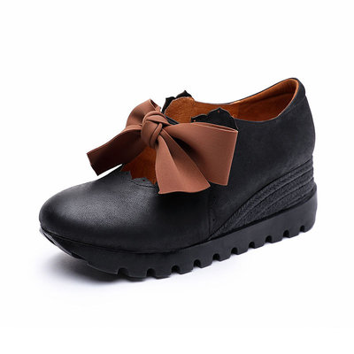 S277 Direct Selling New Leather Bowknot High-Top Leather Shoes All-Match Fashion Thick-Soled High-Top Shoes