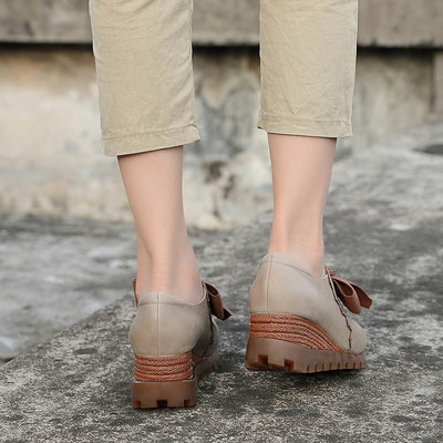 S277 Direct Selling New Leather Bowknot High-Top Leather Shoes All-Match Fashion Thick-Soled High-Top Shoes
