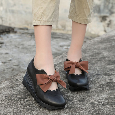 S277 Direct Selling New Leather Bowknot High-Top Leather Shoes All-Match Fashion Thick-Soled High-Top Shoes