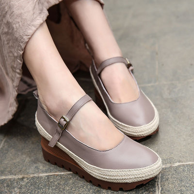 S279 Spring All-Match Leather Toe Cap Platform Sandals With Enhanced Temperament, Hand-Woven Breathable Women'S Shoes