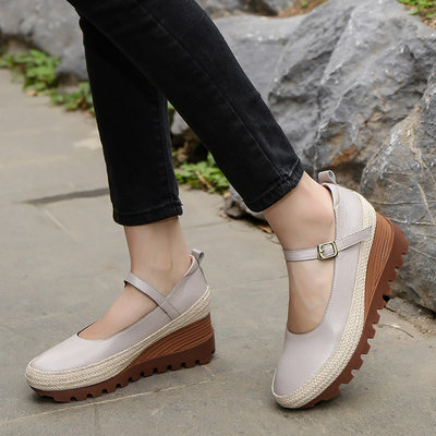 S279 Spring All-Match Leather Toe Cap Platform Sandals With Enhanced Temperament, Hand-Woven Breathable Women'S Shoes