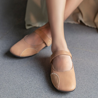 S280 New Style Velcro Single Shoes PVC Flat Bottom Comfortable Simple Handmade Leather All-Match Women'S Shoes Wholesale