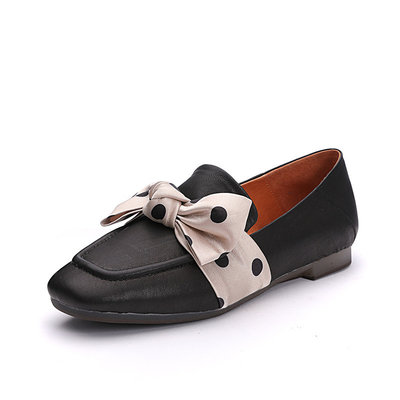 S281 Bowknot temperament fashion all-match leather women's shoes literary single shoes square toe Muller shoes manufactu