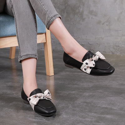 S281 Bowknot temperament fashion all-match leather women's shoes literary single shoes square toe Muller shoes manufactu