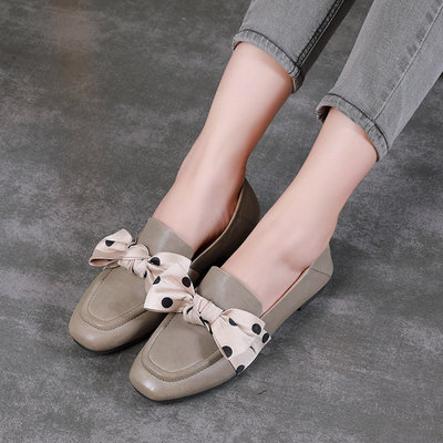 S281 Bowknot temperament fashion all-match leather women's shoes literary single shoes square toe Muller shoes manufactu