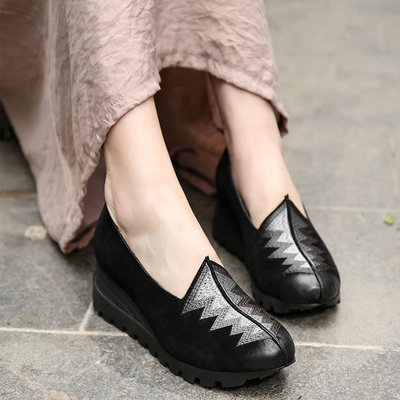 S282 New embroidery retro frosted increased women's shoes ethnic style thick-soled comfortable single shoes