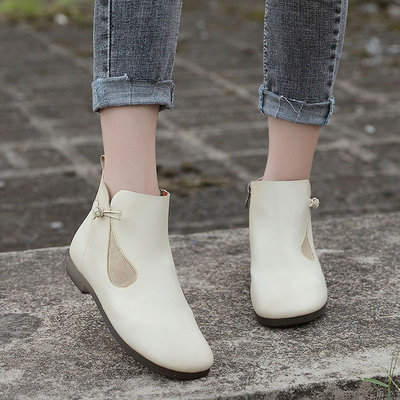 S283 New Style Flat-Bottomed Forest Fresh And Fashionable Short Boots Handmade Leather Ethnic Style All-Match Women'S Sh