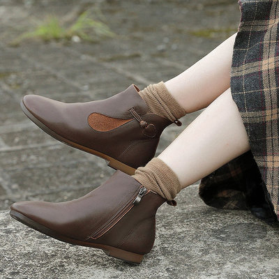 S283 New Style Flat-Bottomed Forest Fresh And Fashionable Short Boots Handmade Leather Ethnic Style All-Match Women'S Sh