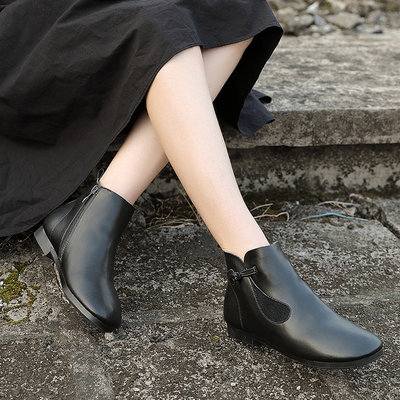 S283 New Style Flat-Bottomed Forest Fresh And Fashionable Short Boots Handmade Leather Ethnic Style All-Match Women'S Sh