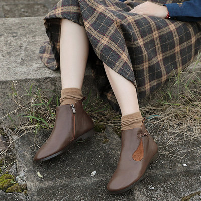 S283 New Style Flat-Bottomed Forest Fresh And Fashionable Short Boots Handmade Leather Ethnic Style All-Match Women'S Sh