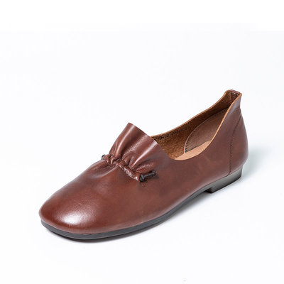 S284 Simple and comfortable flat bottom all-match single shoes pure color spring new leather women's shoes