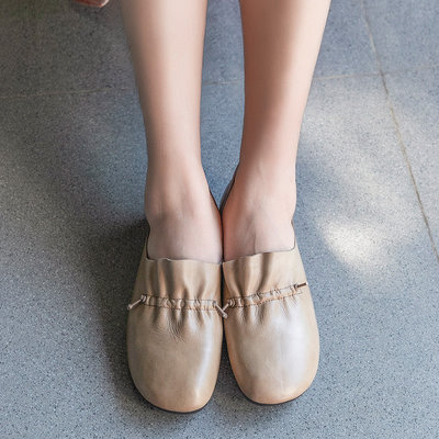 S284 Simple and comfortable flat bottom all-match single shoes pure color spring new leather women's shoes