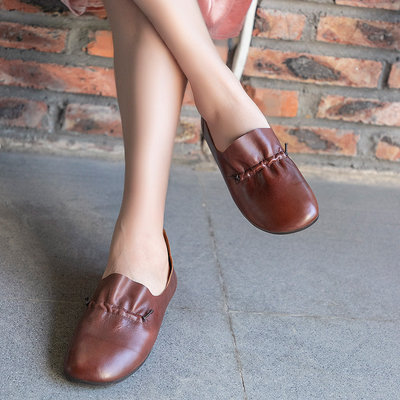 S284 Simple and comfortable flat bottom all-match single shoes pure color spring new leather women's shoes