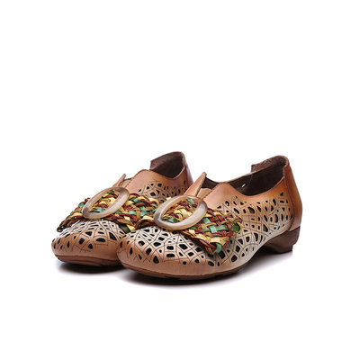 S285 New ethnic style handmade hollow single shoes cool breathable soft sole comfortable real women's shoes