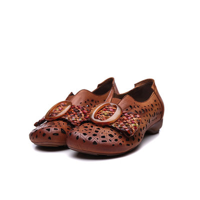 S285 New ethnic style handmade hollow single shoes cool breathable soft sole comfortable real women's shoes