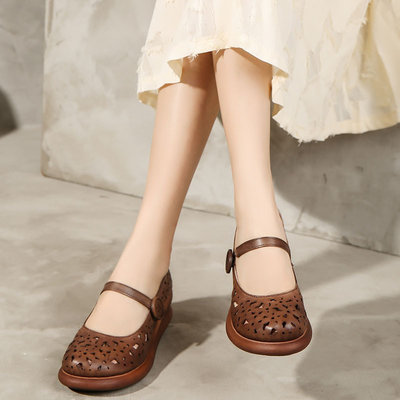 S286 2020 Summer Hollow Cool Hole Shoes Thick-Soled Increased And Stable Leather Women'S Sandals High Heels