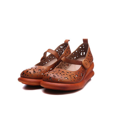 S286 2020 Summer Hollow Cool Hole Shoes Thick-Soled Increased And Stable Leather Women'S Sandals High Heels