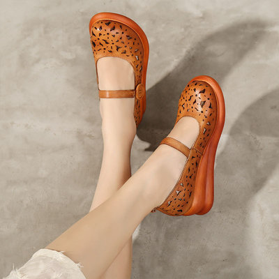 S286 2020 Summer Hollow Cool Hole Shoes Thick-Soled Increased And Stable Leather Women'S Sandals High Heels