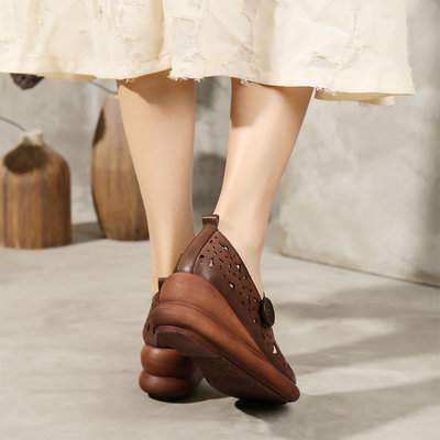 S286 2020 Summer Hollow Cool Hole Shoes Thick-Soled Increased And Stable Leather Women'S Sandals High Heels
