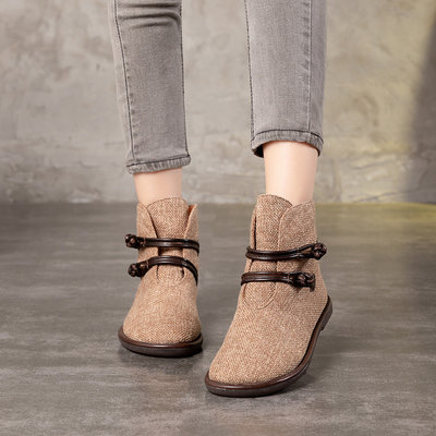 S290 Autumn And Winter Hot Fashion Boots Women Retro Linen Women'S Shoes Flat Leather Buckle Women'S Shoes Ankle Boots