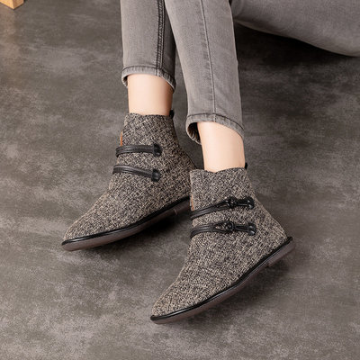 S290 Autumn And Winter Hot Fashion Boots Women Retro Linen Women'S Shoes Flat Leather Buckle Women'S Shoes Ankle Boots