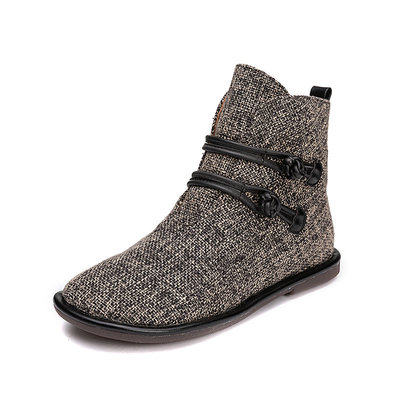 S290 Autumn And Winter Hot Fashion Boots Women Retro Linen Women'S Shoes Flat Leather Buckle Women'S Shoes Ankle Boots