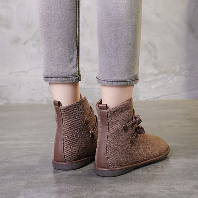 S290 Autumn And Winter Hot Fashion Boots Women Retro Linen Women'S Shoes Flat Leather Buckle Women'S Shoes Ankle Boots