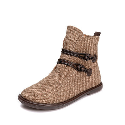 S290 Autumn And Winter Hot Fashion Boots Women Retro Linen Women'S Shoes Flat Leather Buckle Women'S Shoes Ankle Boots