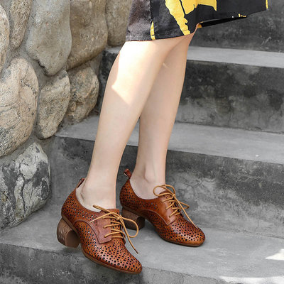 S293 Mid-Heel Women'S Shoes, Leather Fashion Women'S Shoes, Fashionable Summer Models, New Top Layer Cowhide Holes Women