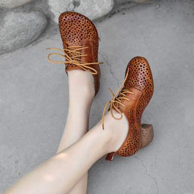 S293 Mid-Heel Women'S Shoes, Leather Fashion Women'S Shoes, Fashionable Summer Models, New Top Layer Cowhide Holes Women
