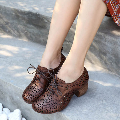 S293 Mid-Heel Women'S Shoes, Leather Fashion Women'S Shoes, Fashionable Summer Models, New Top Layer Cowhide Holes Women