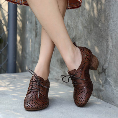 S293 Mid-Heel Women'S Shoes, Leather Fashion Women'S Shoes, Fashionable Summer Models, New Top Layer Cowhide Holes Women